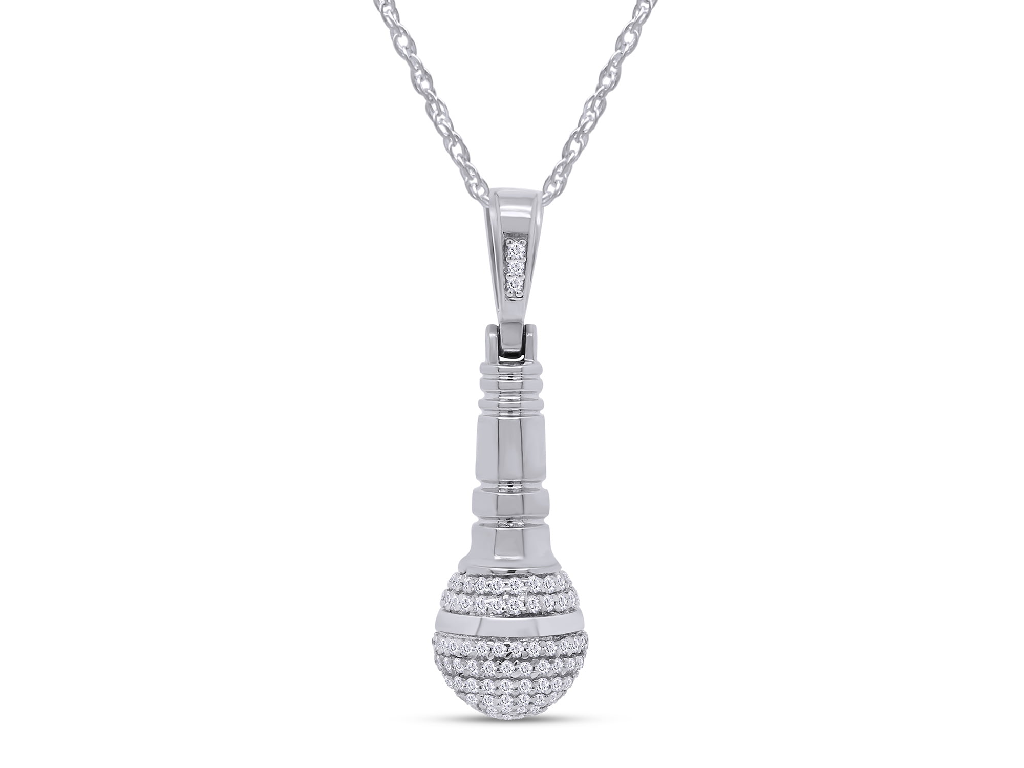AFFY Round Cut White Cubic Zirconia Microphone Pendant Necklace in 14k ...
