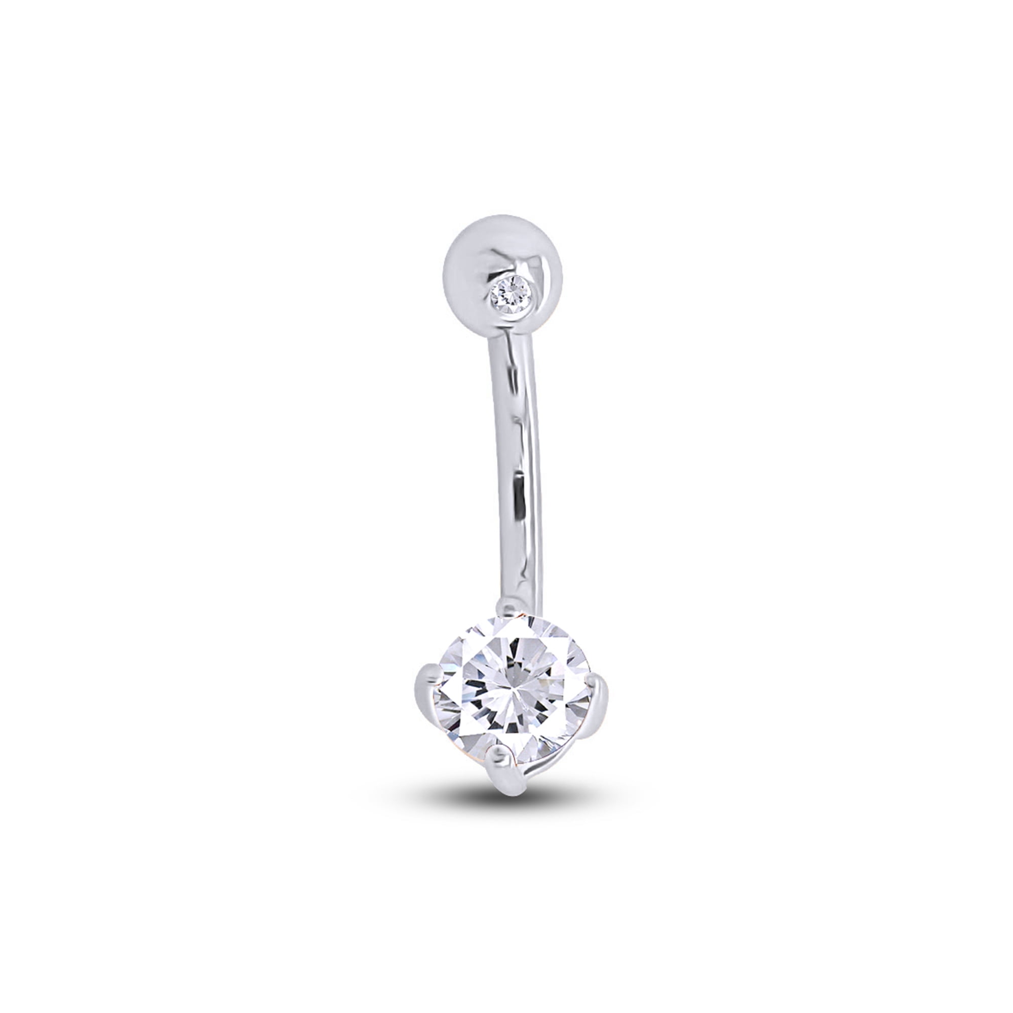 AFFY Round Shape Cubic Zirconia Body Piercing Belly Button Ring 14K ...