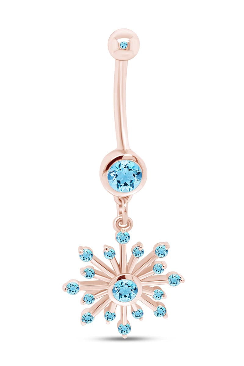 AFFY Round Shape Simulated Aquamarine Snowflake Belly Button Navel Ring ...