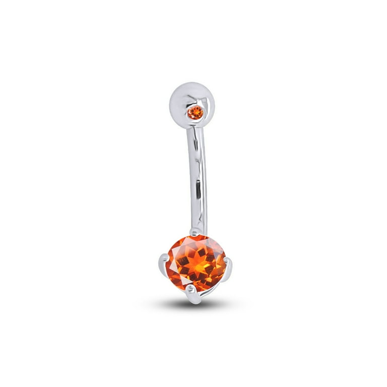 AFFY Round Shape Simulated Citrine Body Piercing Belly Button Ring in 14K White Gold over Sterling Silver