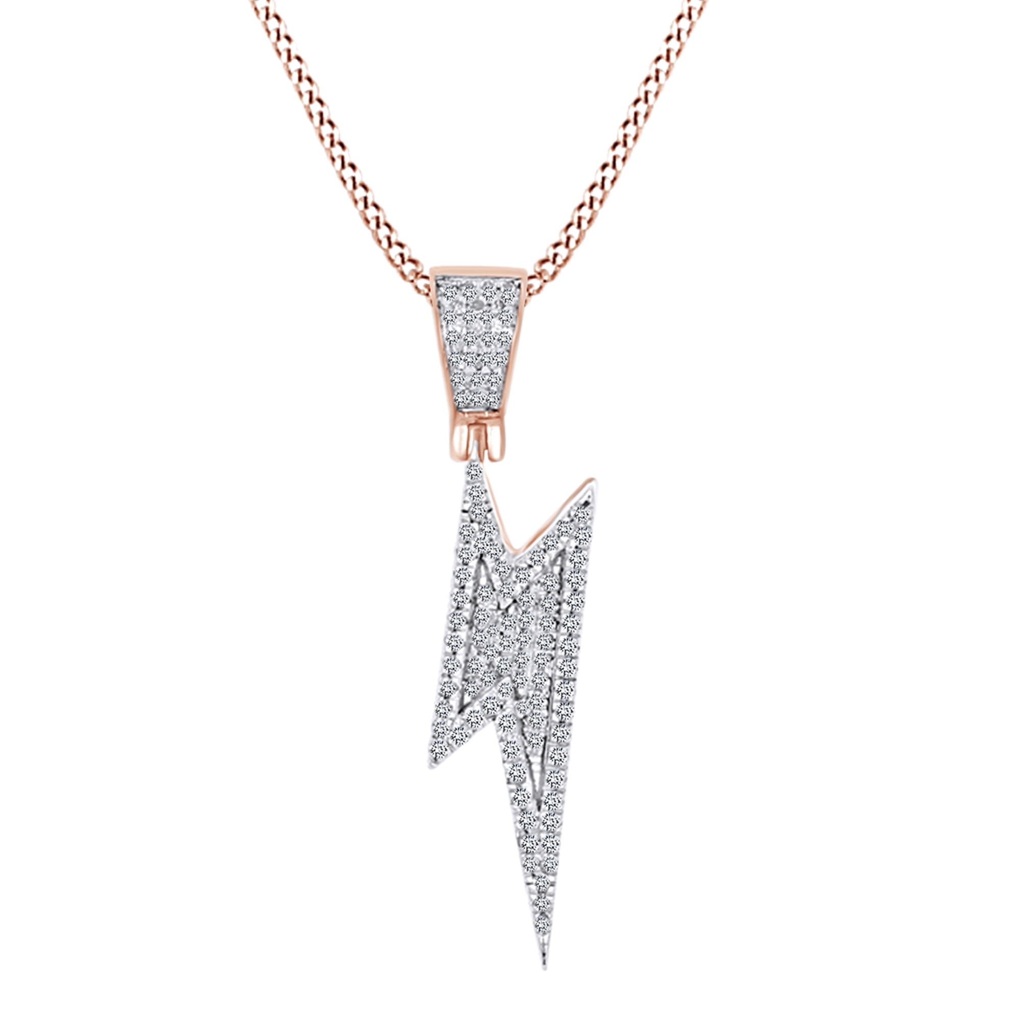 AFFY Round Shape White Natural Diamond Lightning Bolt Pendant Necklace ...