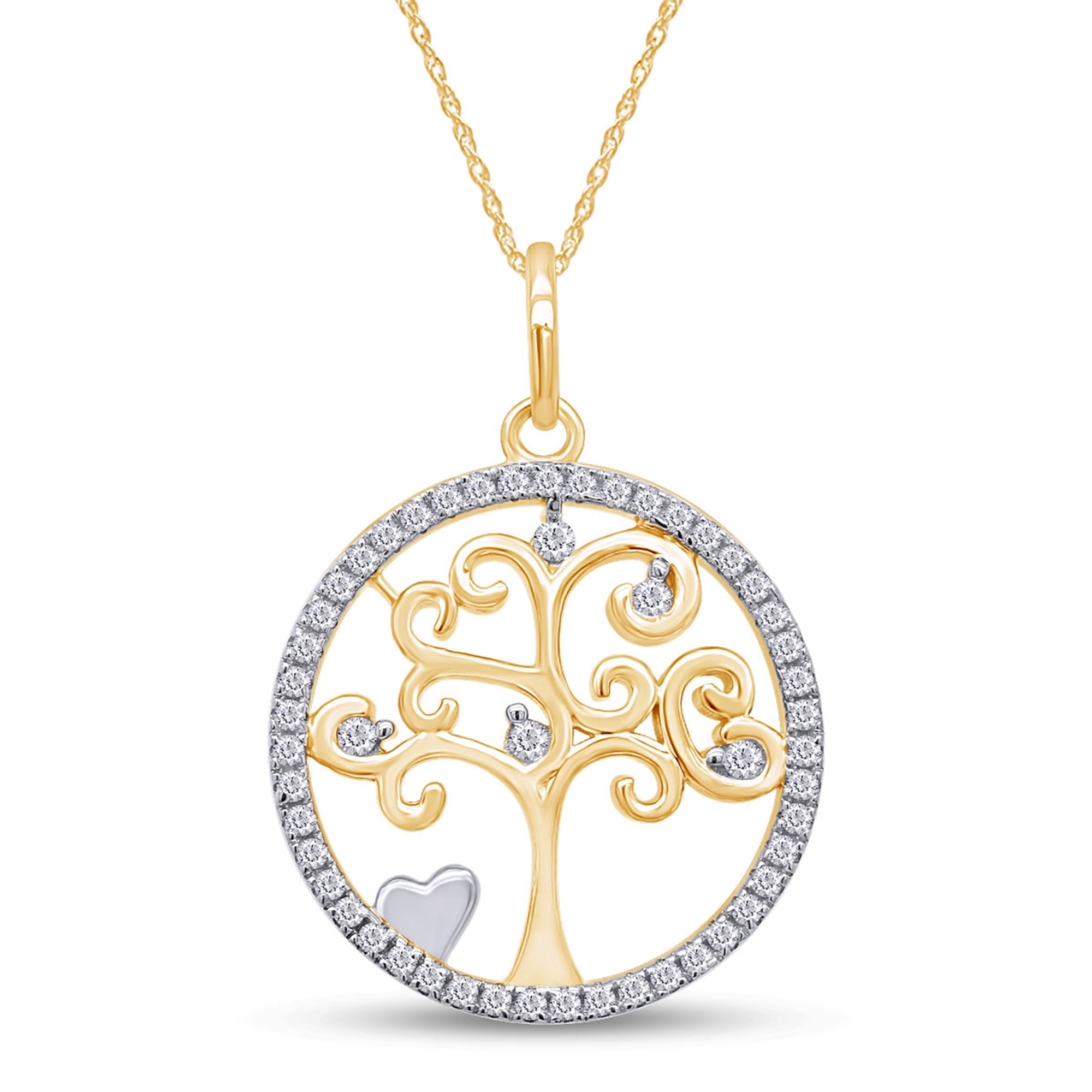 AFFY Round White Cubic Zirconia Tree of Life Two Tone Pendant Necklace ...