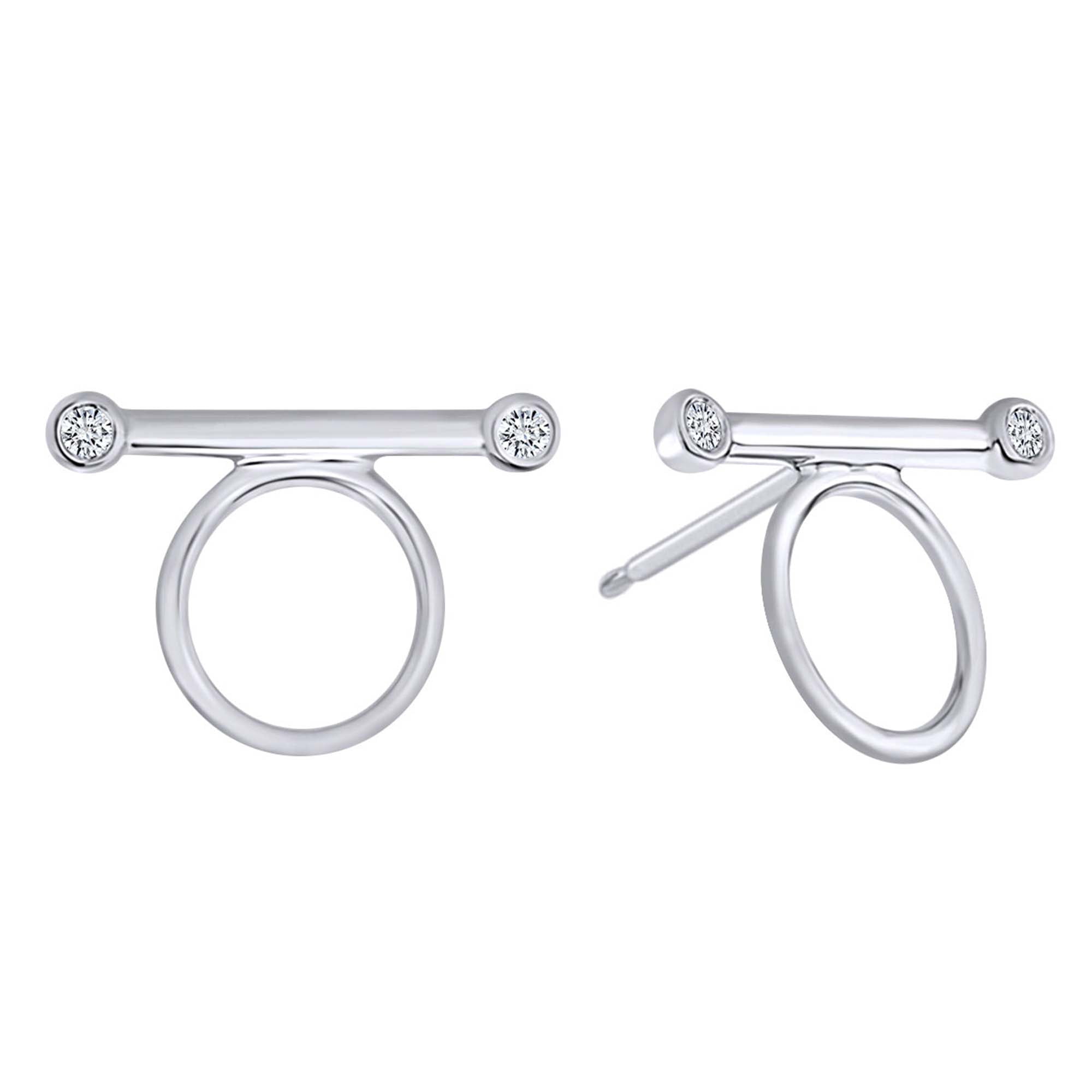 AFFY Round White Natural Diamond Accent Bar Stud Earrings 14k Solid ...