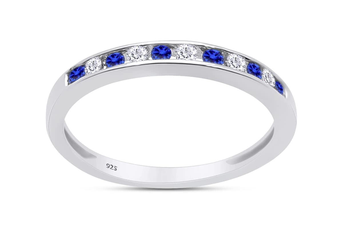 AFFY Round White Natural Diamond & Simulated Blue Sapphire Half ...