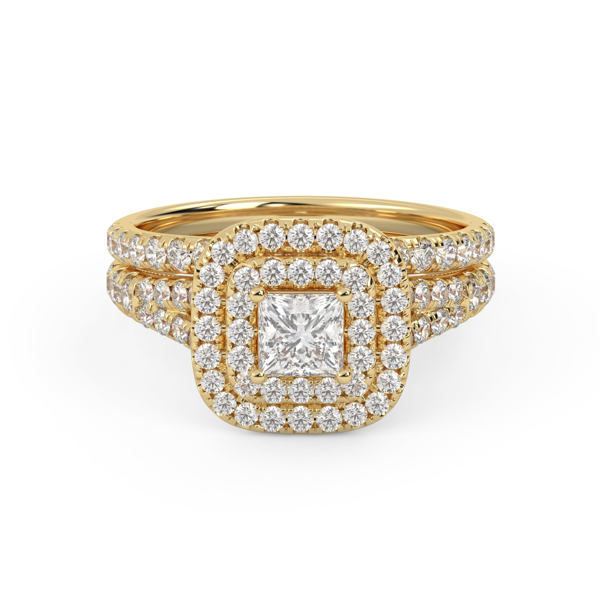 AFFY Shank Double Halo Bridal Set Rings for Women, Center 4mm Princess ...