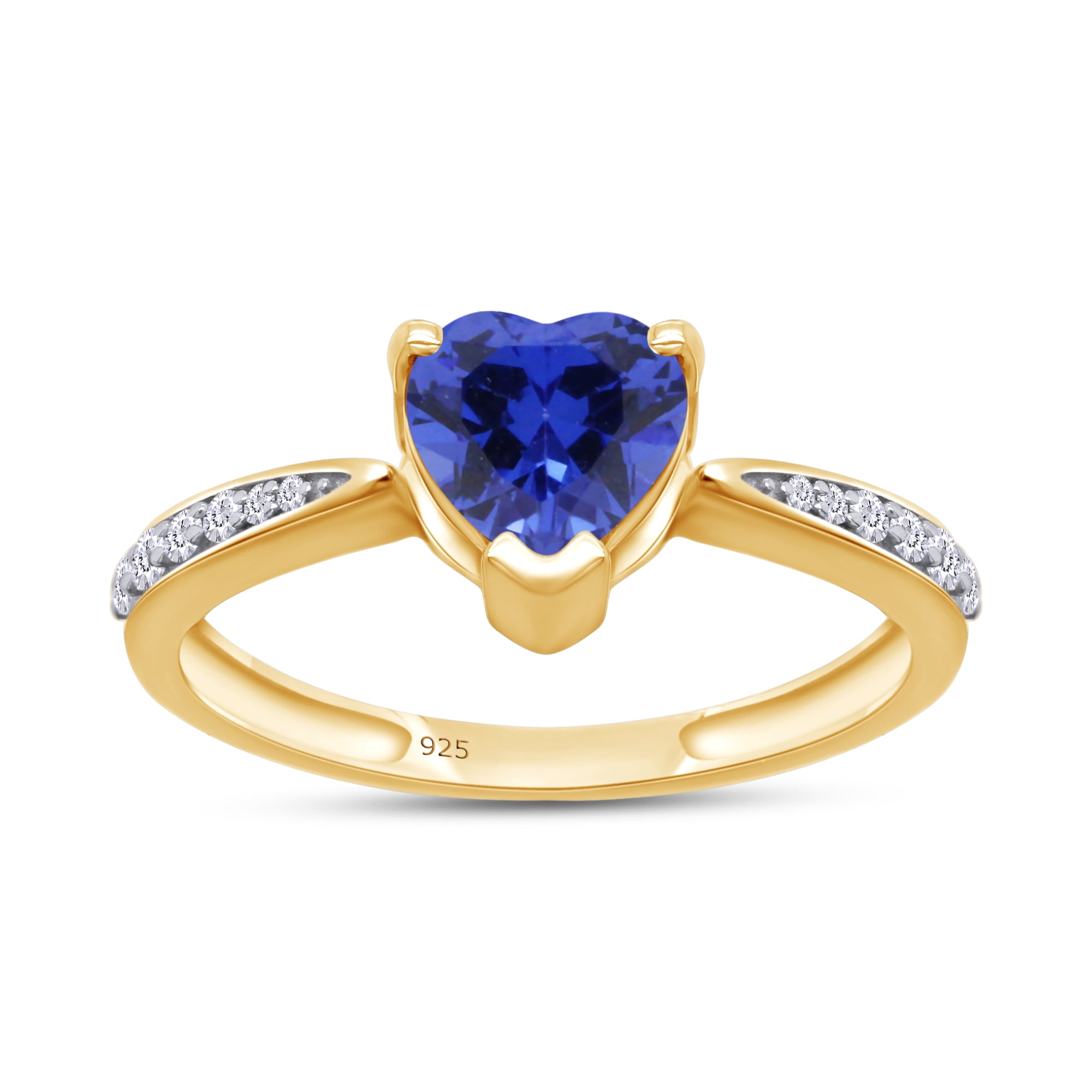 AFFY Simulated Blue Sapphire & White Cubic Zirconia Solitaire Heart ...