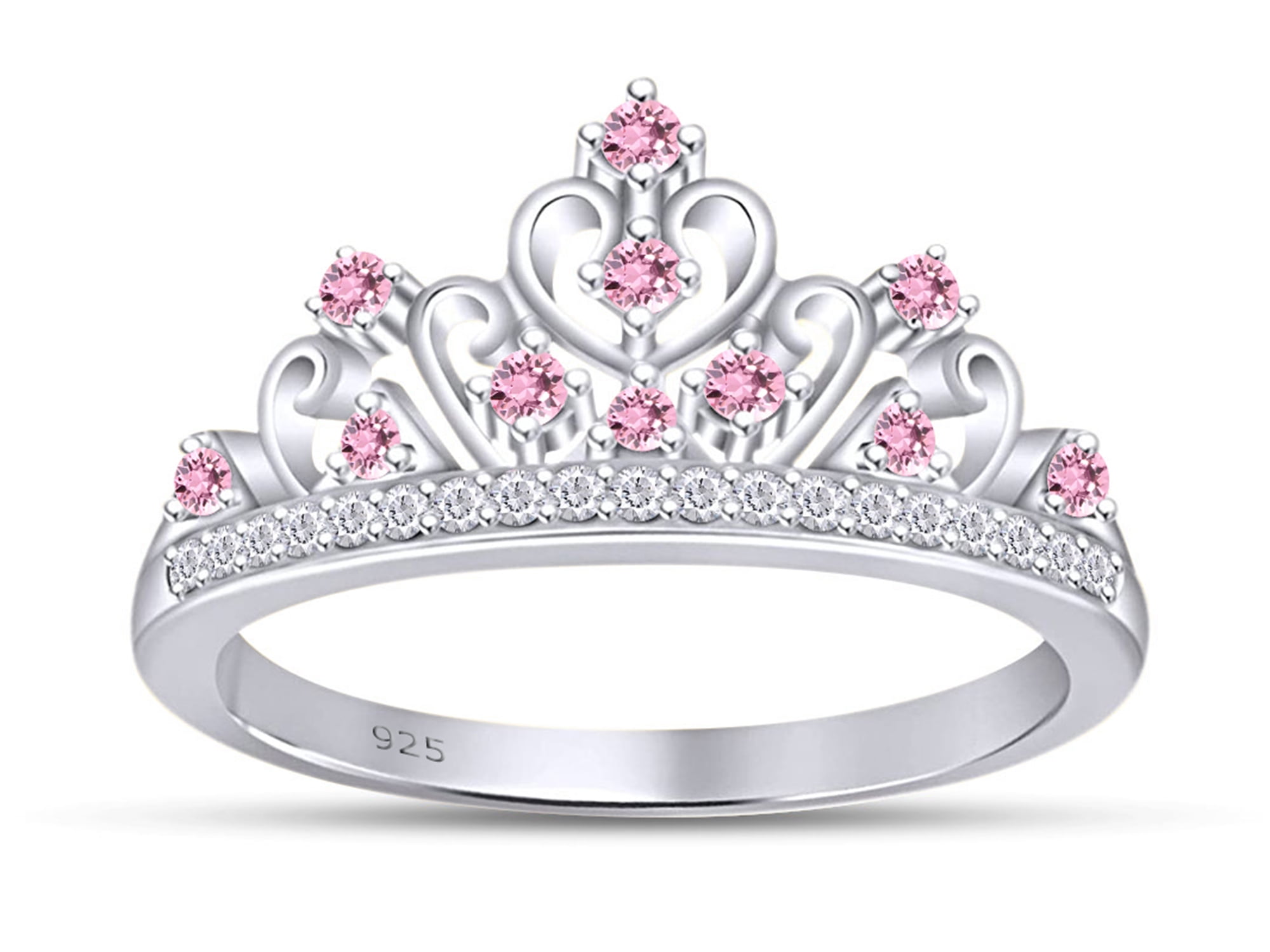 AFFY Simulated Multi Stone Aurora Princess Style Engagement Crown Ring ...