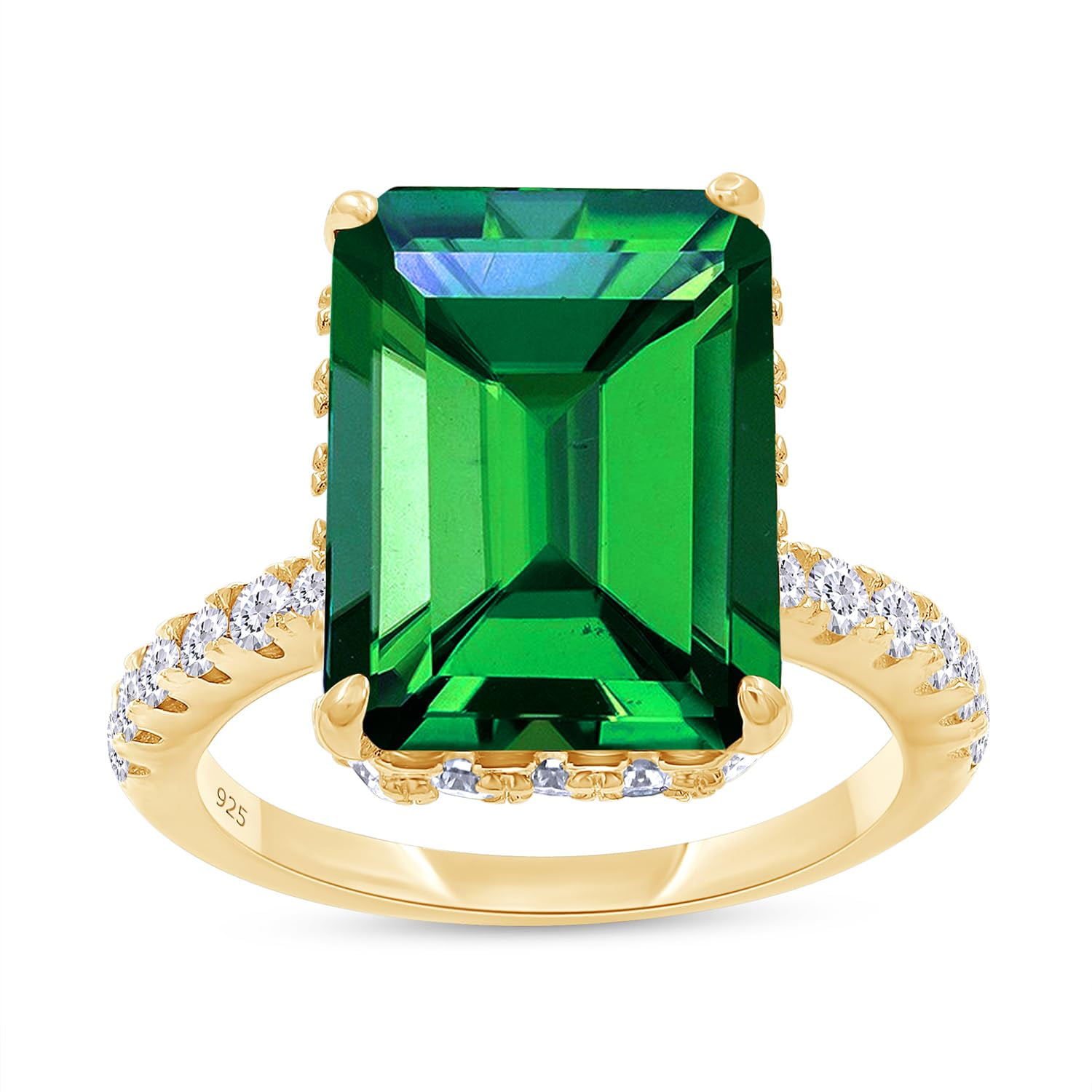 AFFY Solitaire Engagement Ring, 10X14MM Emerald Shape Zambian Emerald ...