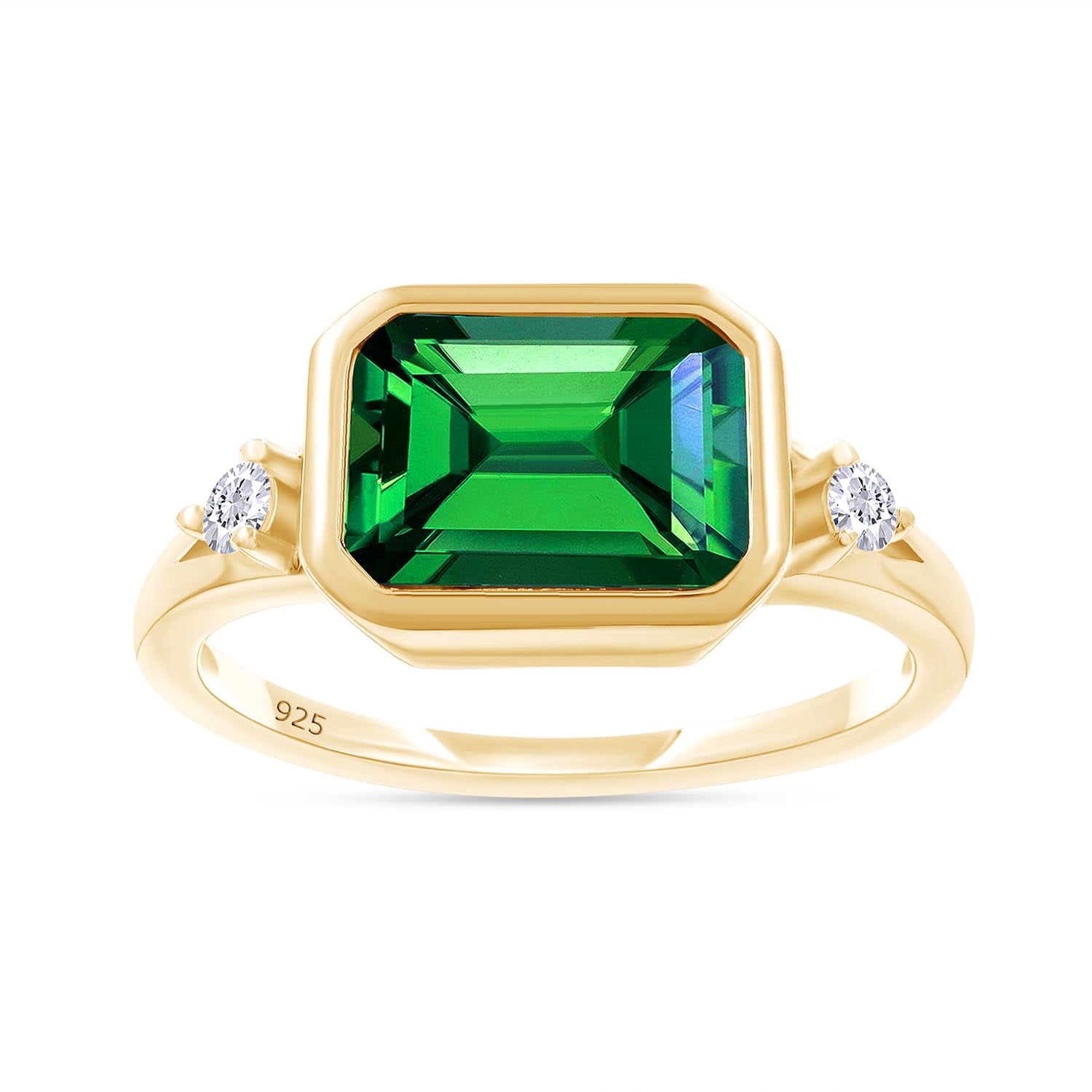 AFFY Solitaire Engagement Ring, 7X9MM Emerald Shape Zambian Emerald Lab ...