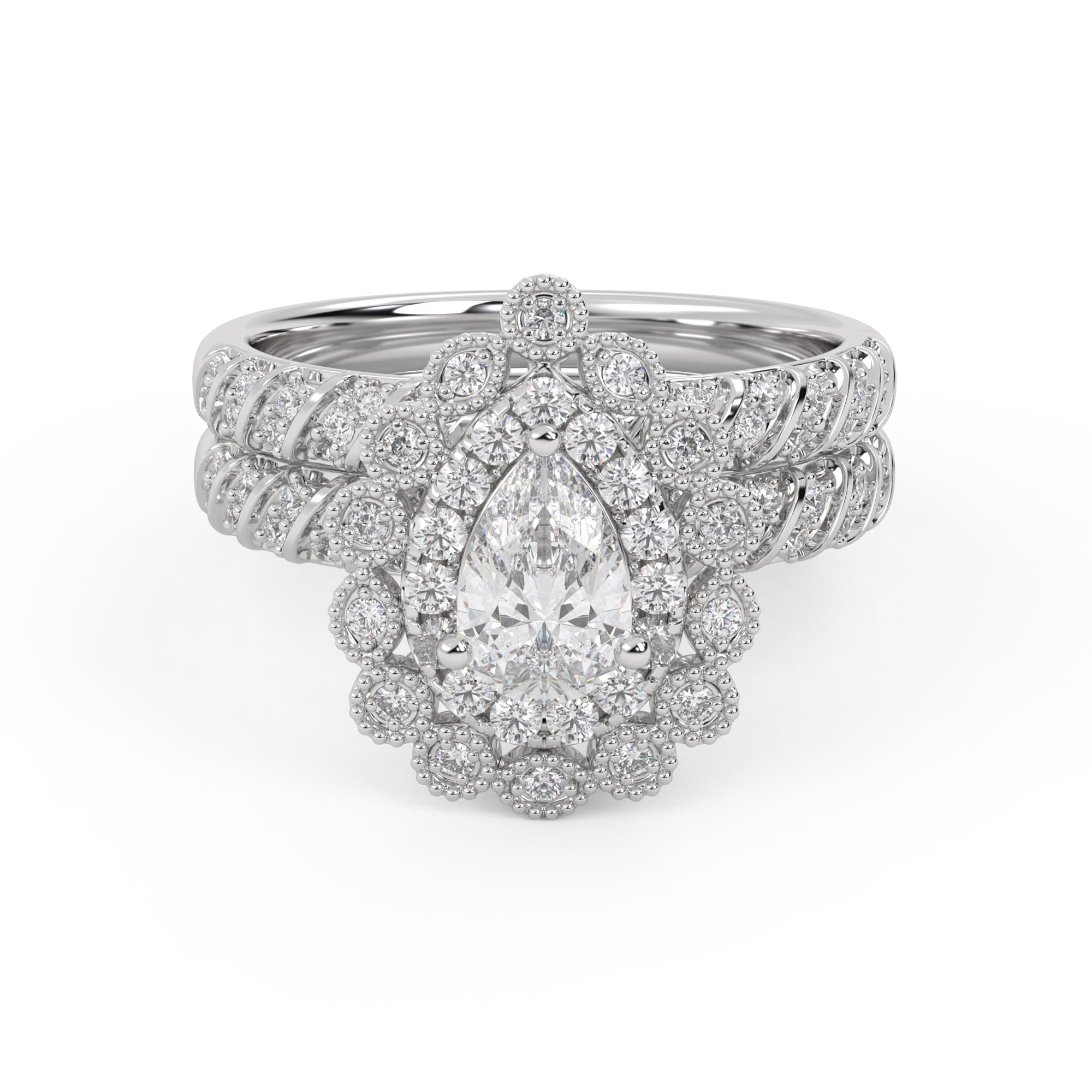AFFY Teardrop Double Halo Bridal Set Rings for Women, 1.05 Carat (ctw ...