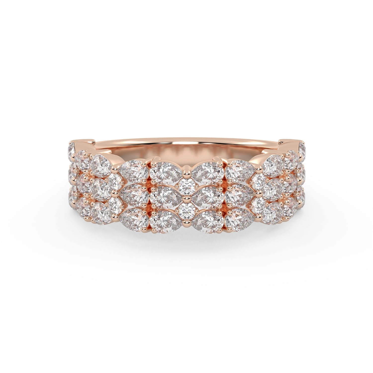 AFFY Three Row Wedding Band Ring for Women Pear and Round Cut Lab ...
