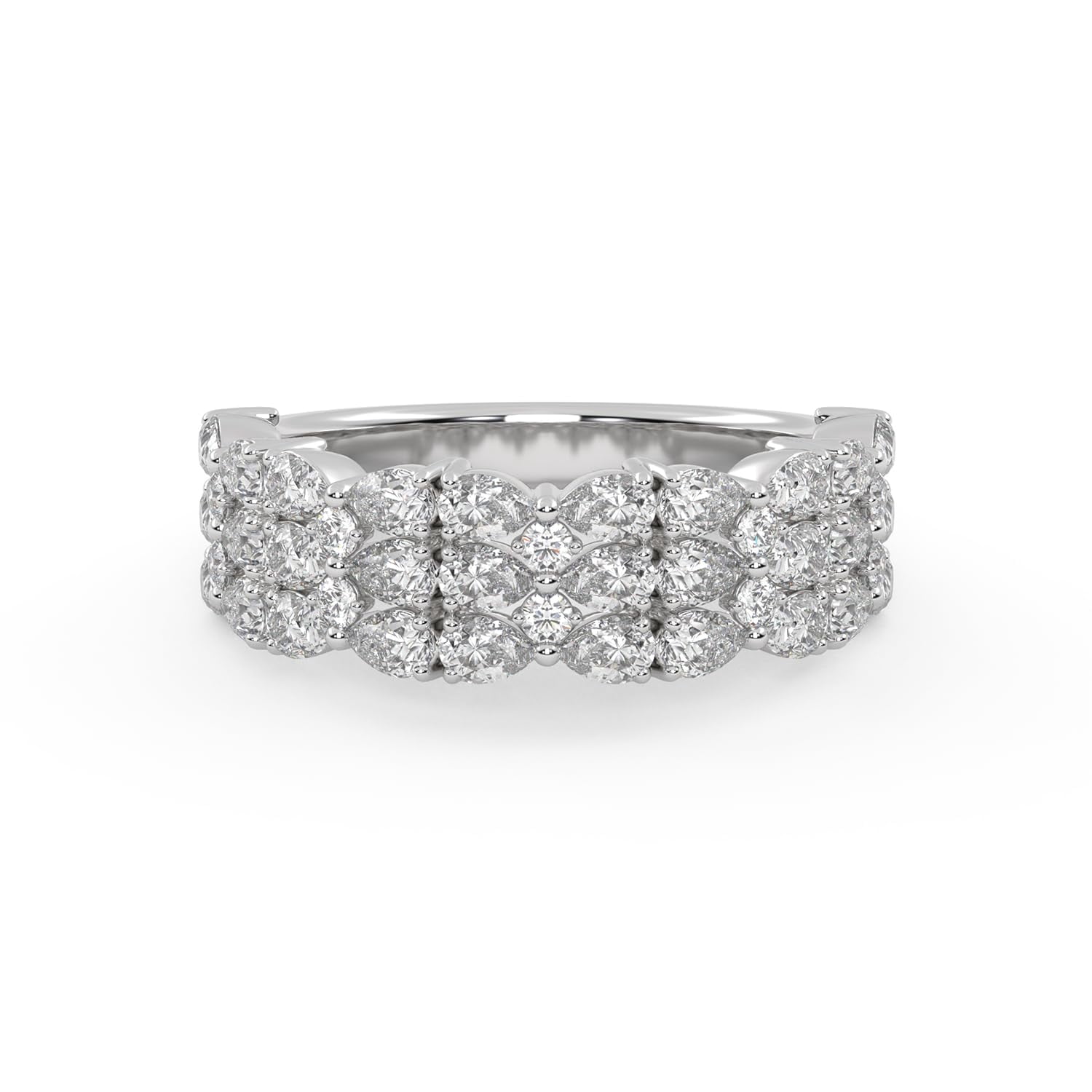 AFFY Three Row Wedding Band Ring for Women Pear and Round Cut Lab ...