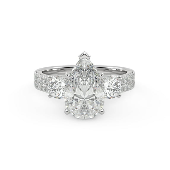AFFY Three Stone Engagement Ring for Women Center 12x8mm Pear and Round ...