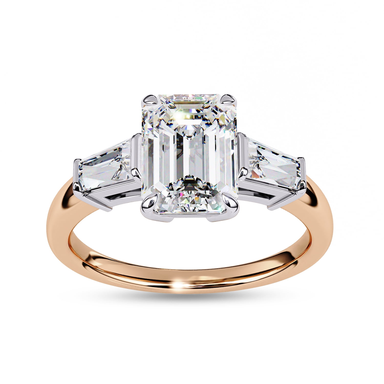 AFFY Three Stone Engagement Ring for Women | Center 9x6.5mm Emerald Cut ...