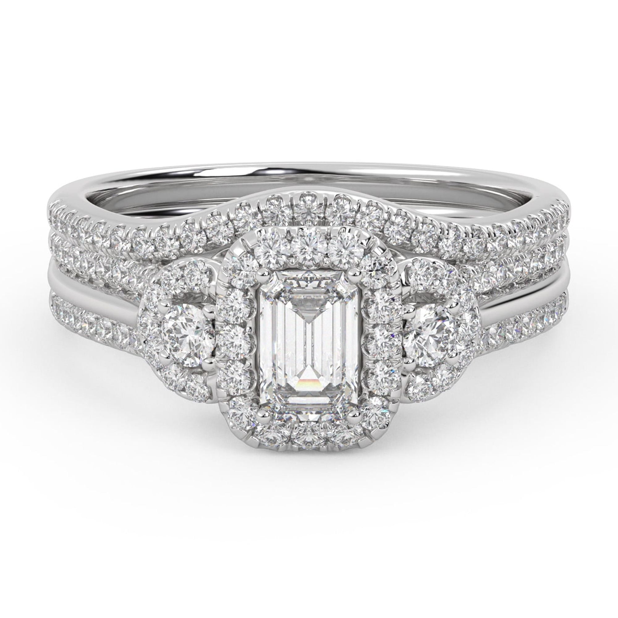 AFFY Three Stone Halo Bridal Set Ring for Women, 0.90 Carat (ctw ...