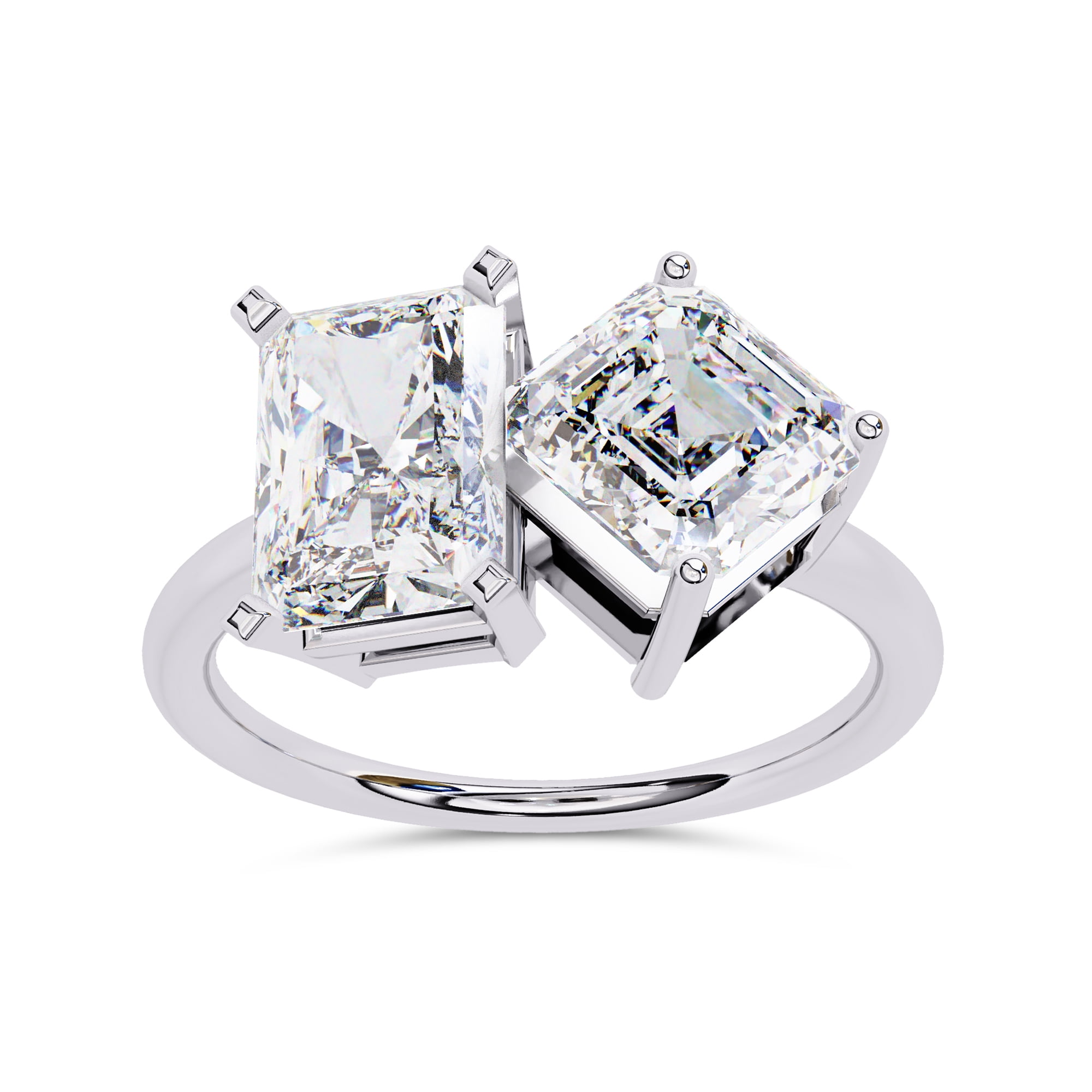 AFFY Toi Et Moi Ring for Women Radiant and Emerald Cut Lab Created ...