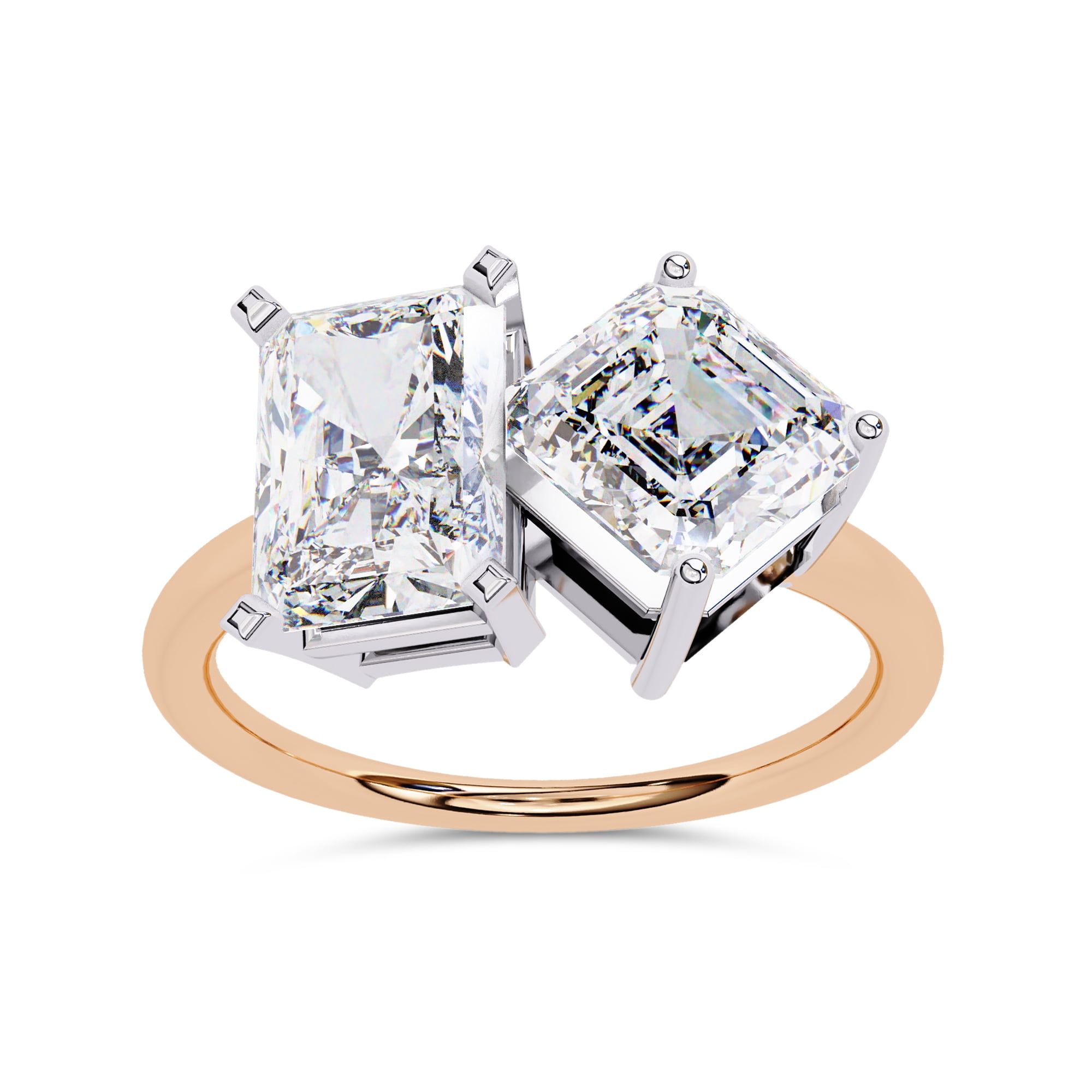 AFFY Toi Et Moi Ring for Women Radiant and Emerald Cut Lab Created ...