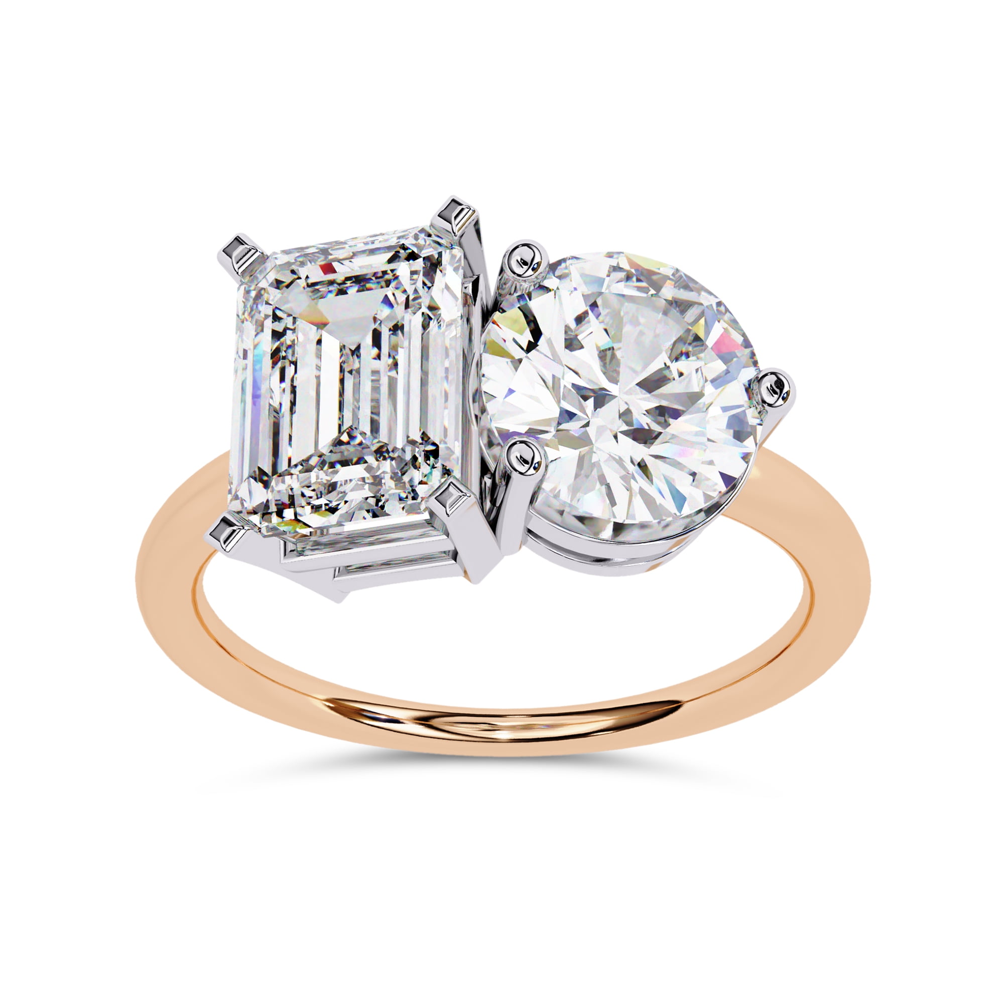 AFFY Toi Et Moi Ring for Women Radiant and Round Cut Lab Created ...