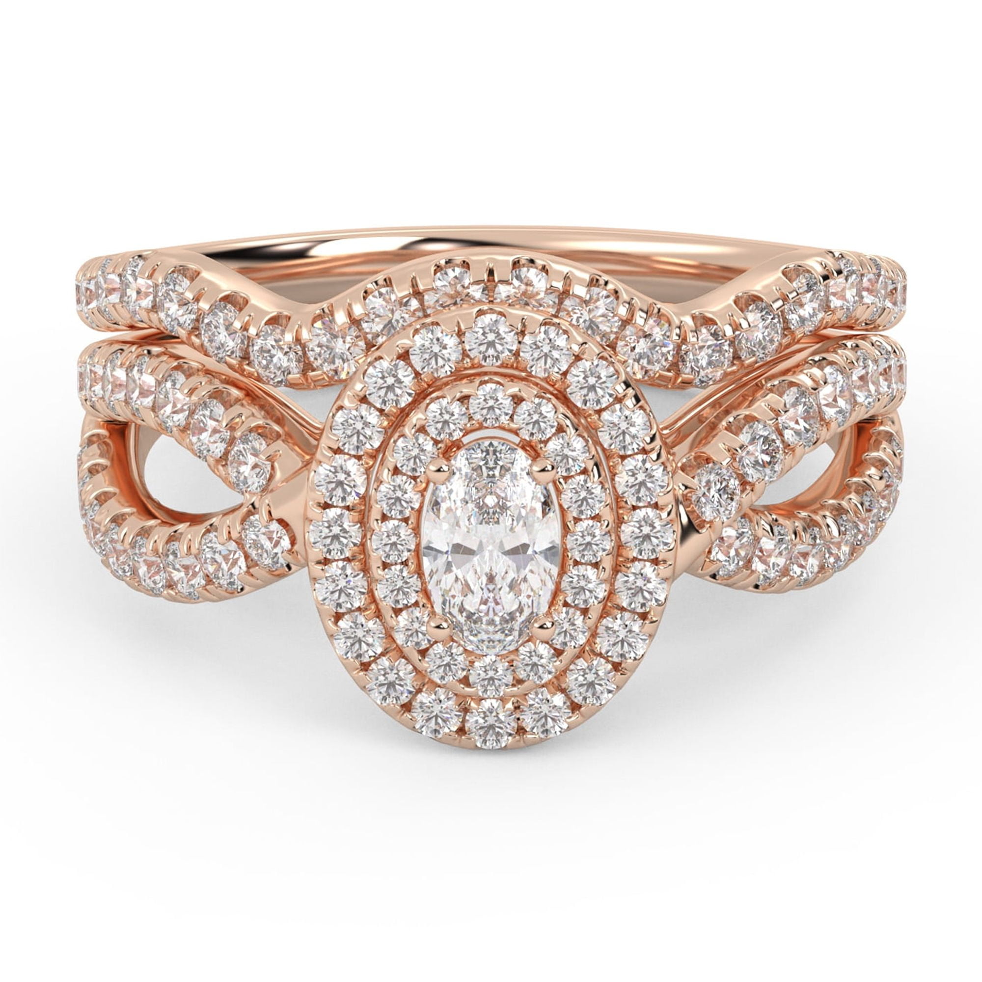 AFFY Twisted Shank Double Halo Bridal Set Ring for Women, 1.00 Carat ...