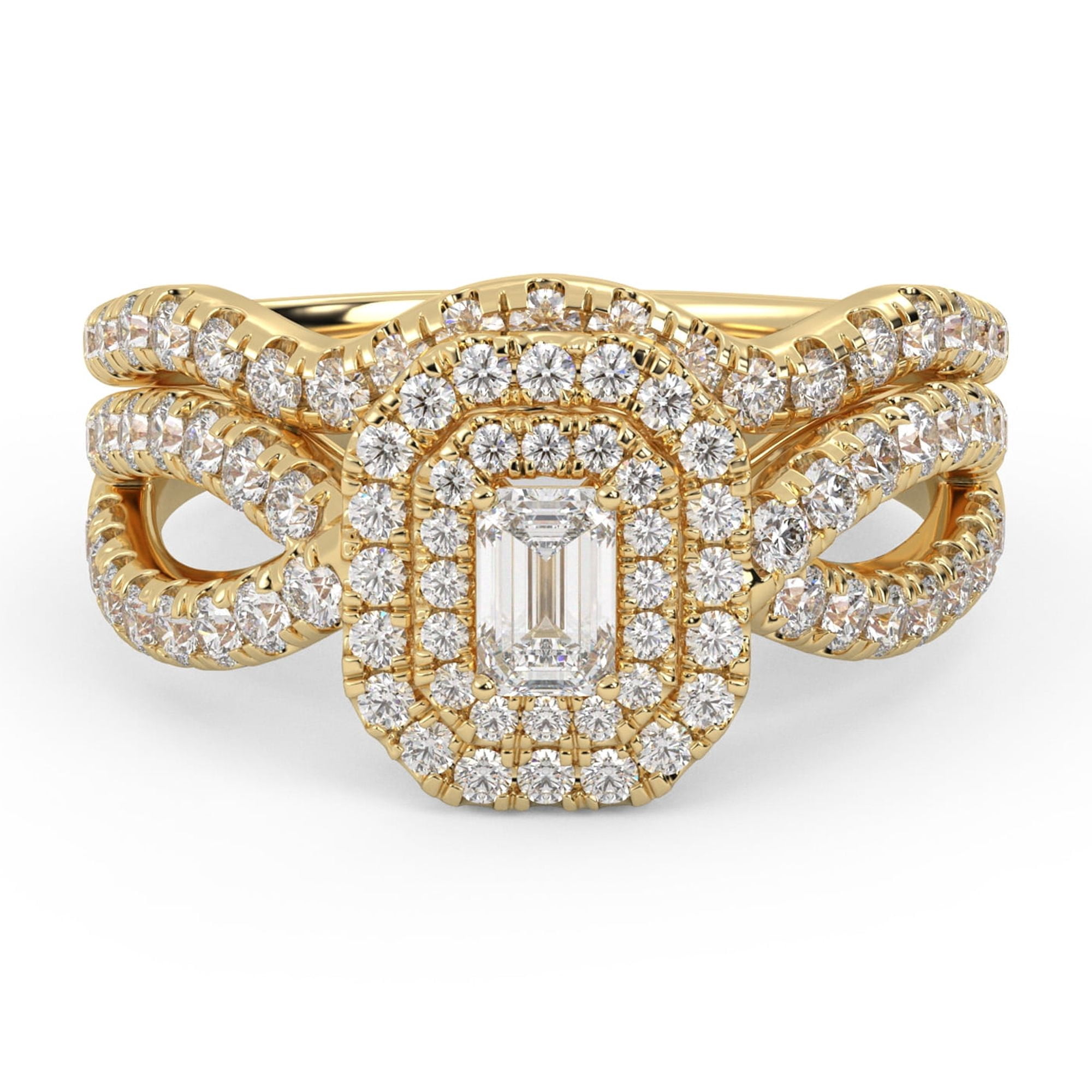 AFFY Twisted Shank Double Halo Bridal Set Ring for Women, 1.10ctw ...