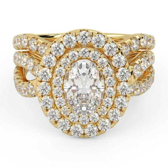 AFFY Twisted Shank Double Halo Bridal Set Ring for Women, Center 8x6mm ...