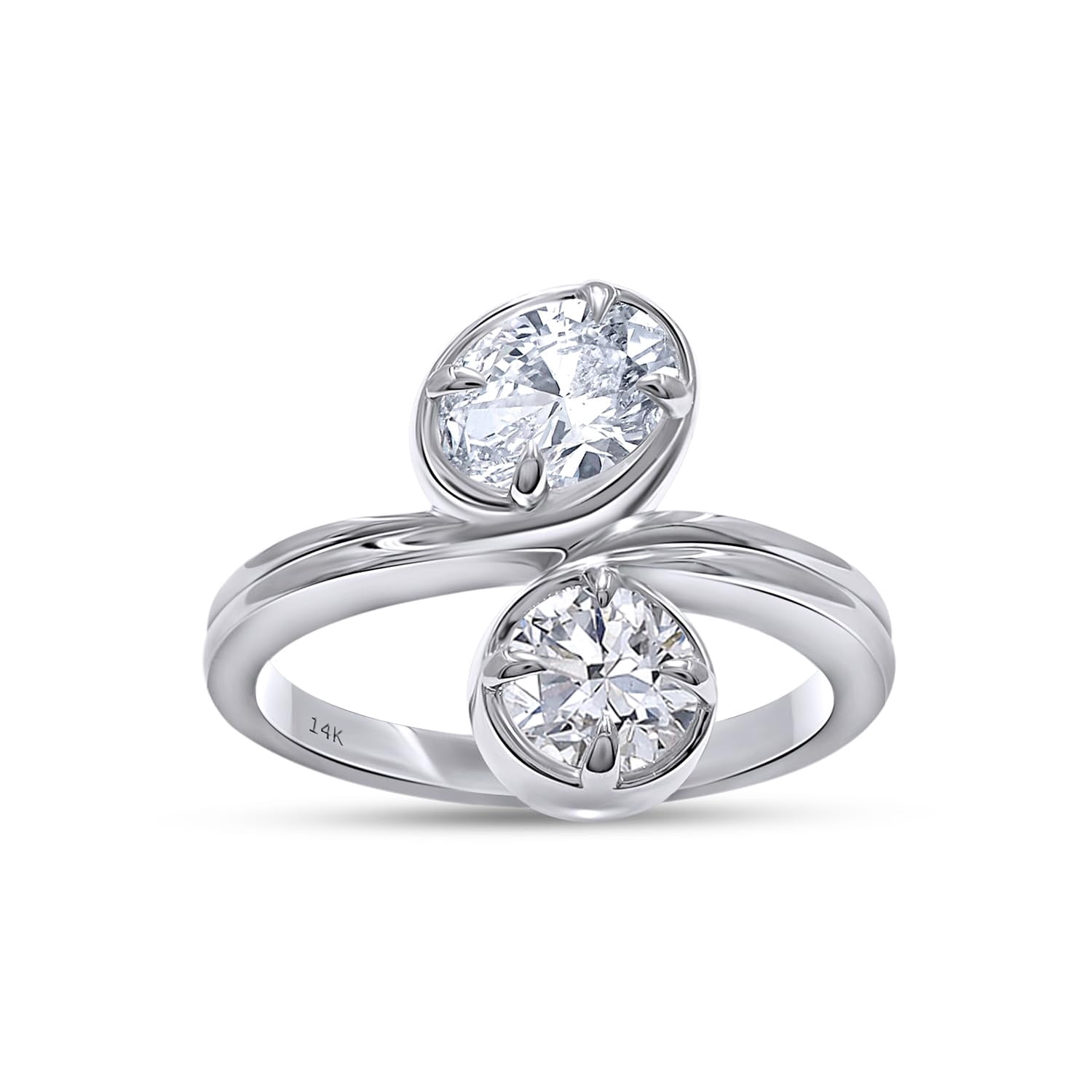 AFFY Two Stone Engagement Ring for Women, 1.45 Carat Oval & Round Shape ...
