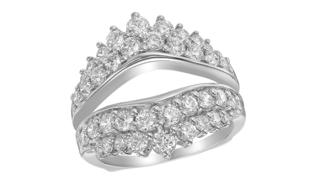 AFFY White Natural Diamond Double Row Solitaire Enhancer Guard Ring in ...