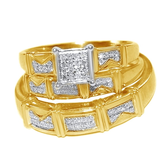 AFFY White Natural Diamond Engagement & Wedding Trio Bridal Ring Set In ...