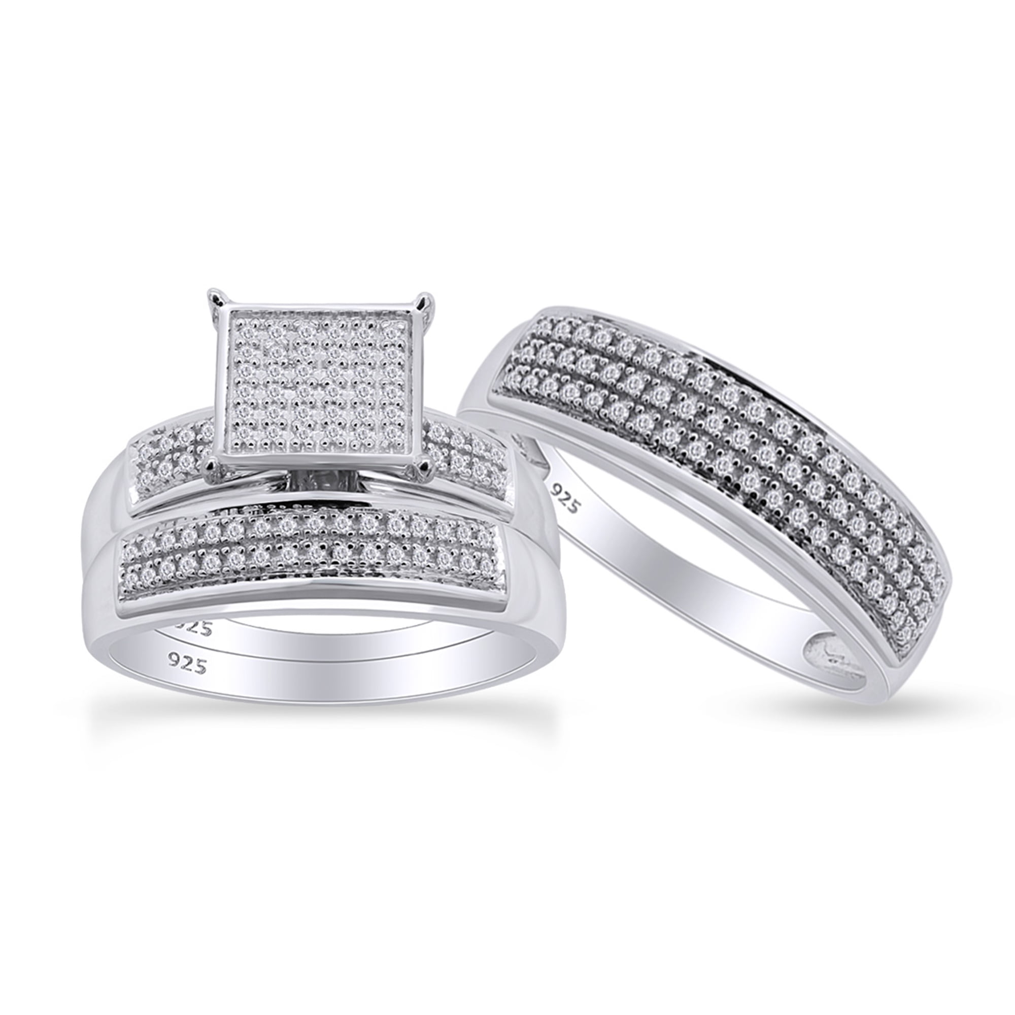 AFFY White Natural Diamond Engagement Wedding Trio Bridal Bride Groom ...