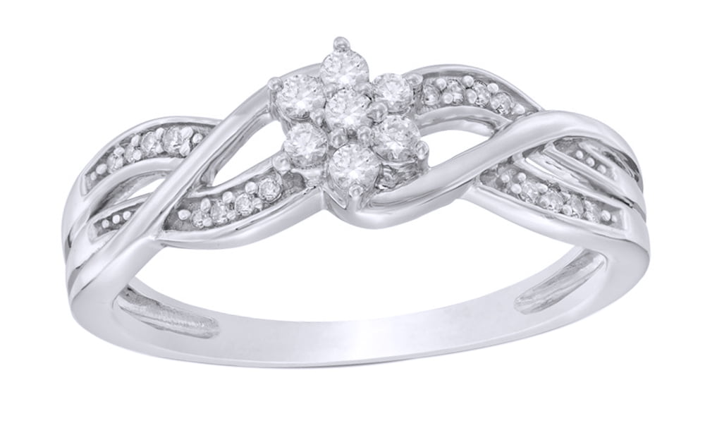 AFFY White Natural Diamond Flower Cluster Loop Ring in 10k White Gold ...