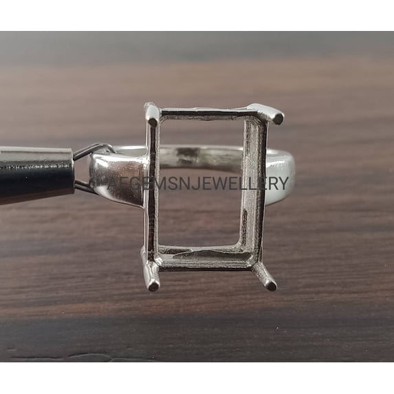 AFGEMSNJEWELLERY 10x14mm Rectangle Semi-Mount Ring 925 Sterling Silver ...