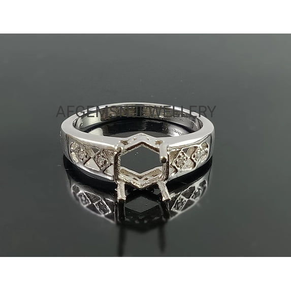AFGEMSNJEWELLERY 7MM Hexagon Semi Mount Ring 925 Sterling Silver Prong ...