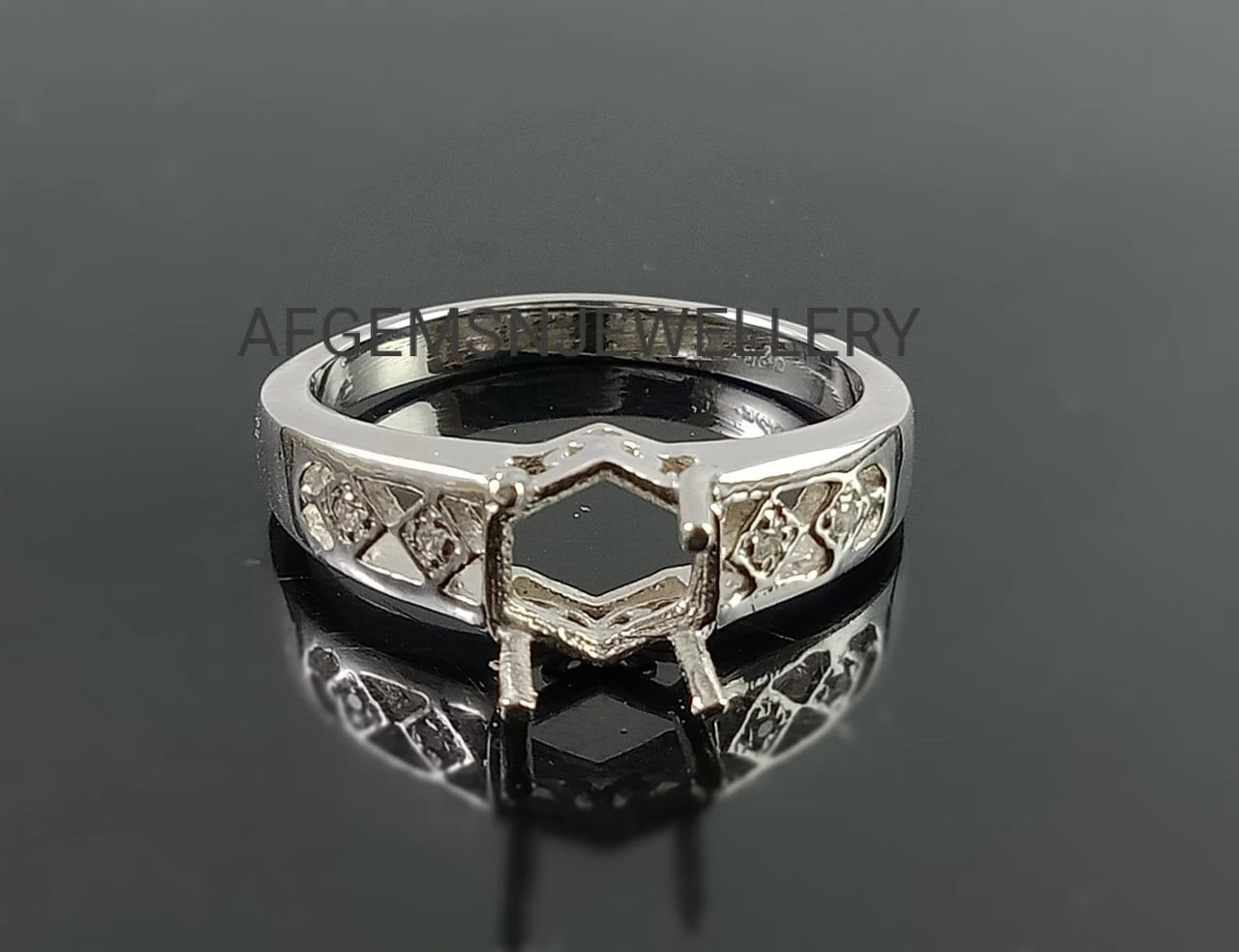 AFGEMSNJEWELLERY 7MM Hexagon Semi Mount Ring 925 Sterling Silver Prong ...