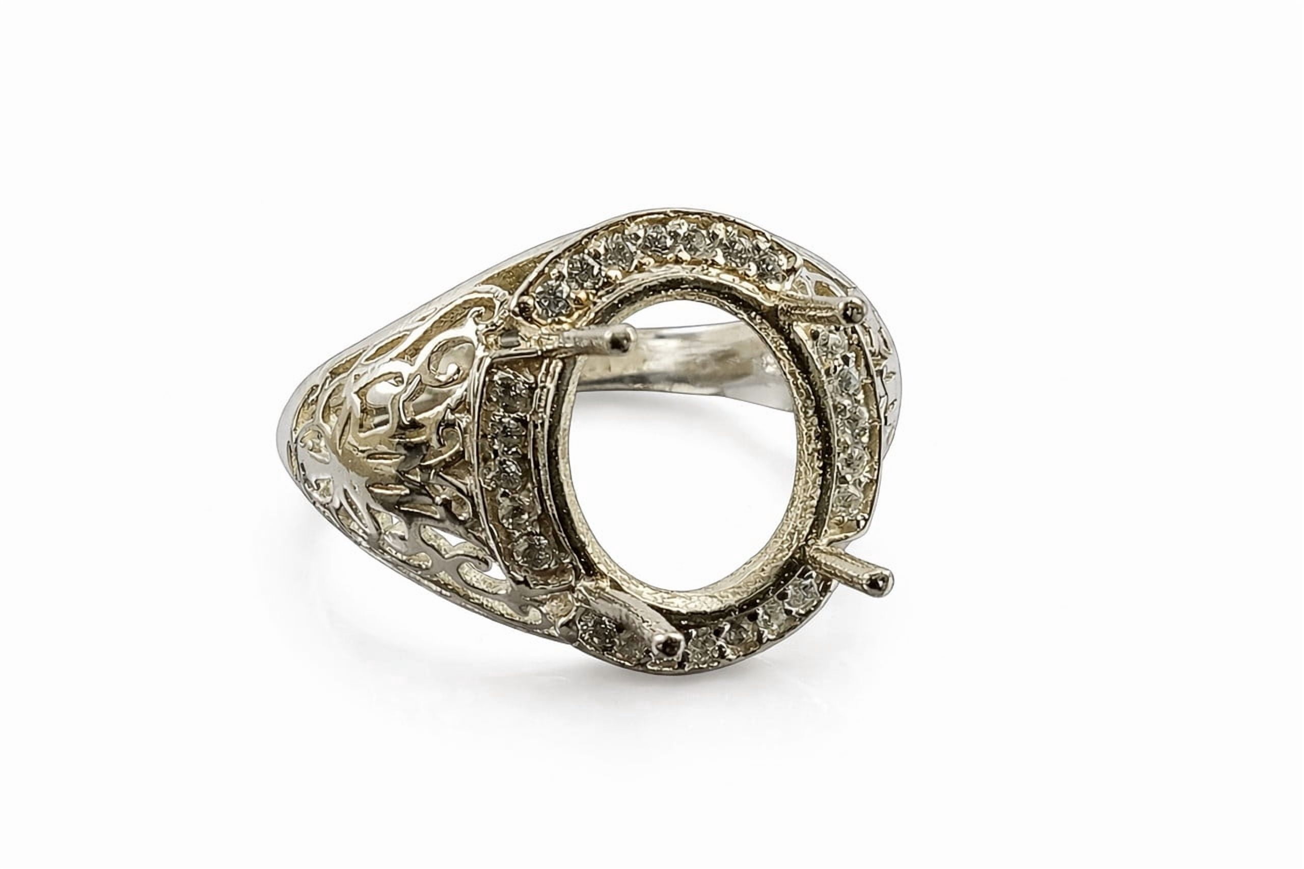 AFGEMSNJEWELLERY 925 Sterling Silver Oval Semi-Mount Ring 10x12mm ...