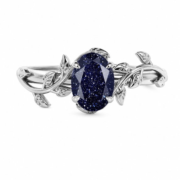 AFGEMSNJEWELLERY Blue Sandstone Ring for Women, 925 Sterling Silver ...