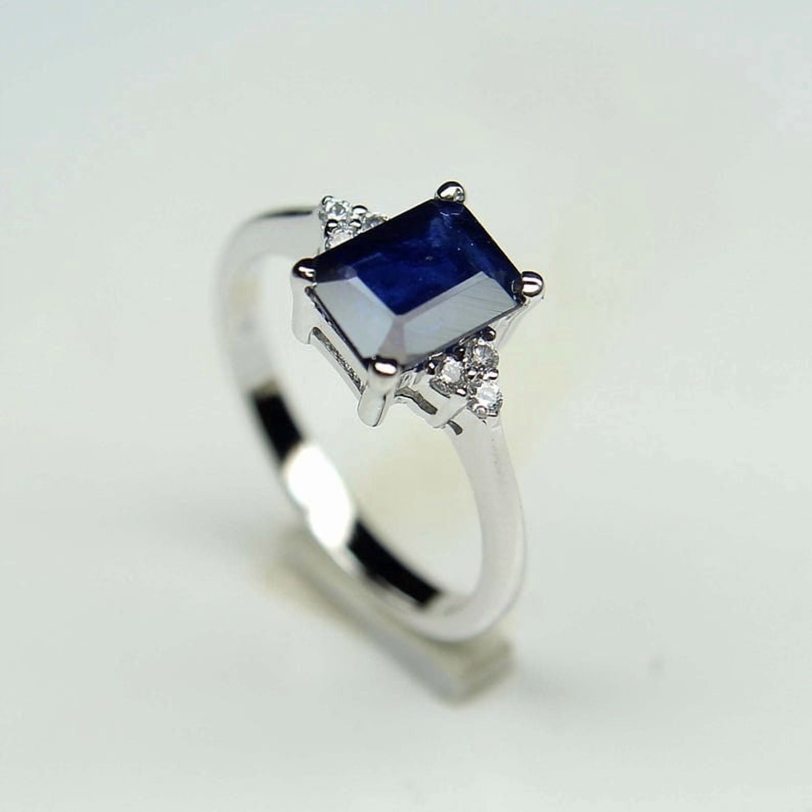 AFGEMSNJEWELLERY Blue Sapphire Ring Sterling Silver Emerald Cut ...