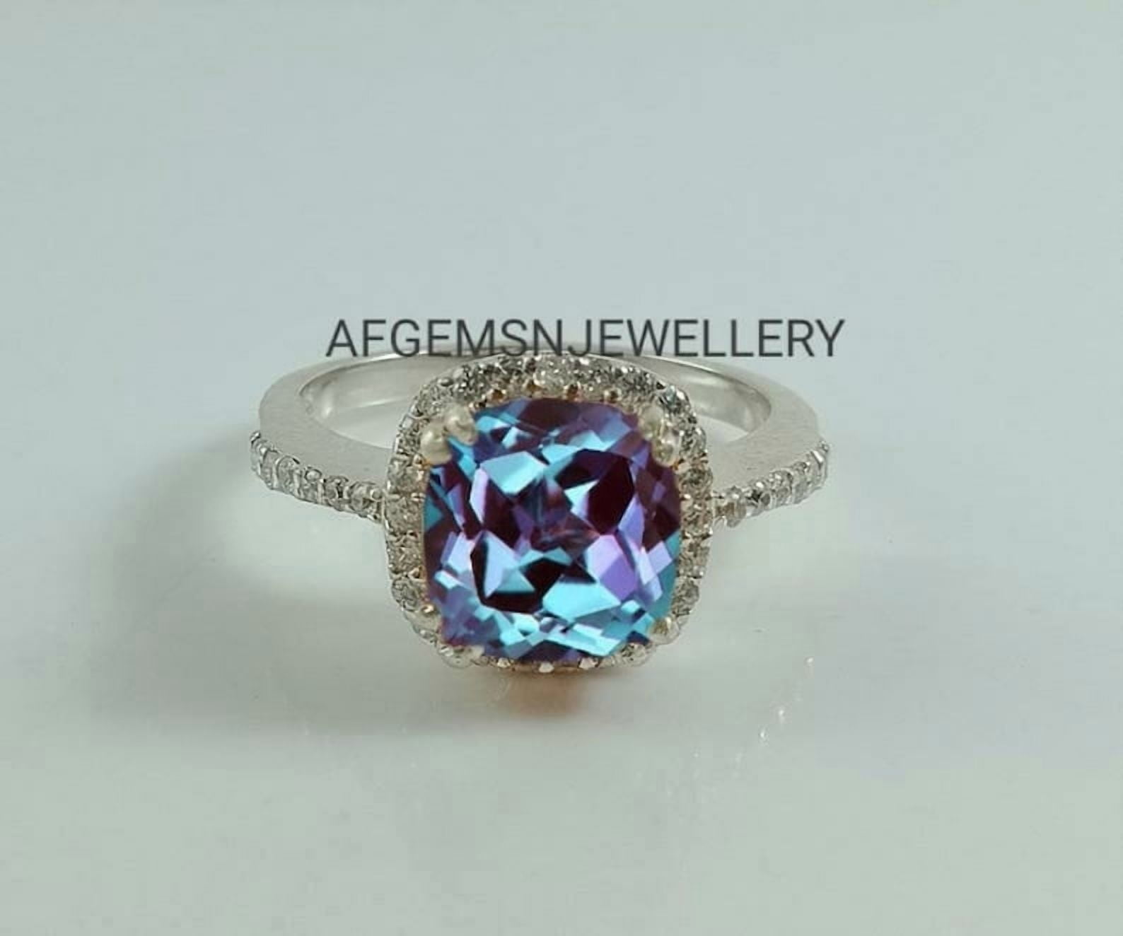 AFGEMSNJEWELLERY Cushion Cut Alexandrite Ring Sterling Silver June ...
