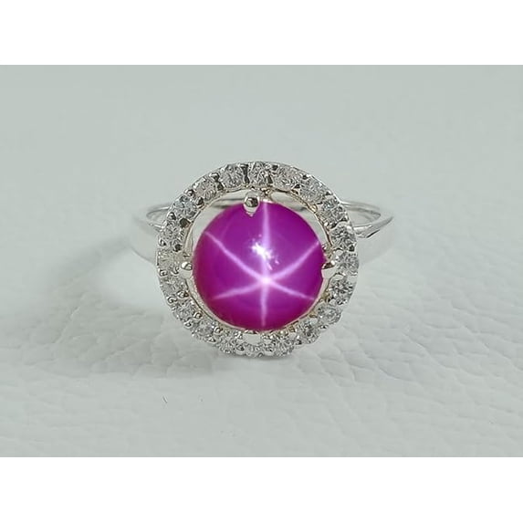 AFGEMSNJEWELLERY Dainty 6 Ray Pink Ruby Star Gemstone Ring 925 Sterling ...