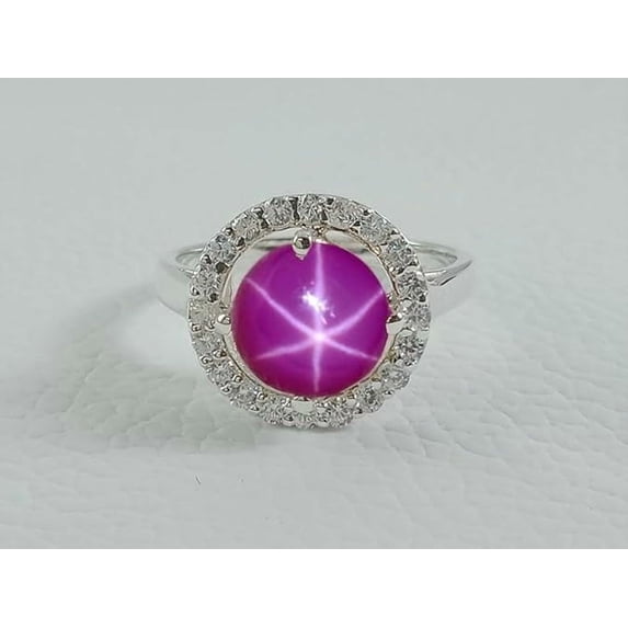 AFGEMSNJEWELLERY Dainty 6 Ray Pink Ruby Star Gemstone Ring 925 Sterling ...
