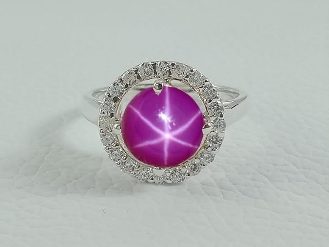 AFGEMSNJEWELLERY Dainty 6 Ray Pink Ruby Star Gemstone Ring 925 Sterling ...