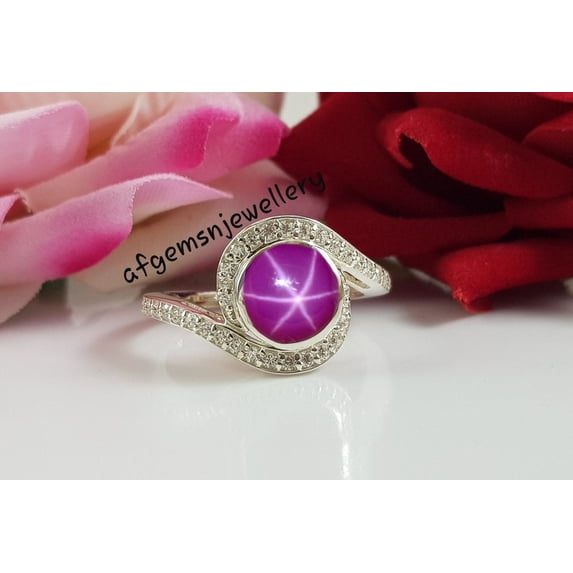 AFGEMSNJEWELLERY Dainty Star Ruby Engagement Ring 925 Sterling Silver ...