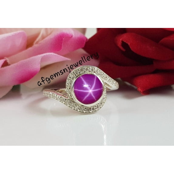 AFGEMSNJEWELLERY Dainty Star Ruby Engagement Ring 925 Sterling Silver ...