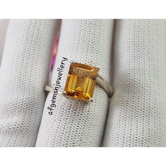 AFGEMSNJEWELLERY Emerald Cut Yellow Topaz Ring 925 Sterling Silver ...