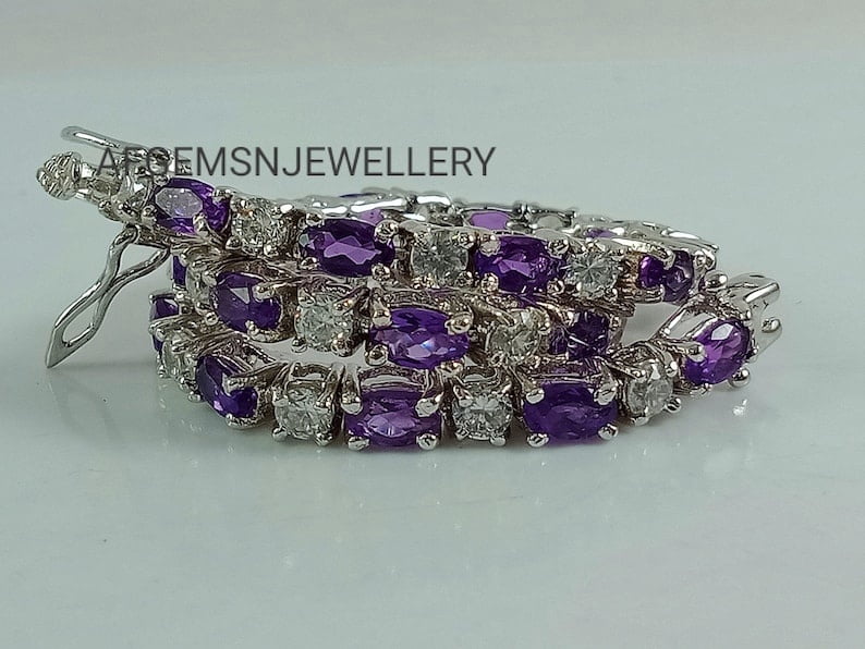 AFGEMSNJEWELLERY Natural Amethyst Tennis Bracelet- 925 Sterling Silver ...