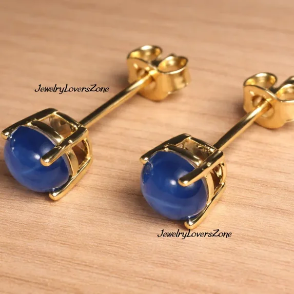 AFGEMSNJEWELLERY Natural Blue Lindy Star Sapphire Stud Earrings for ...