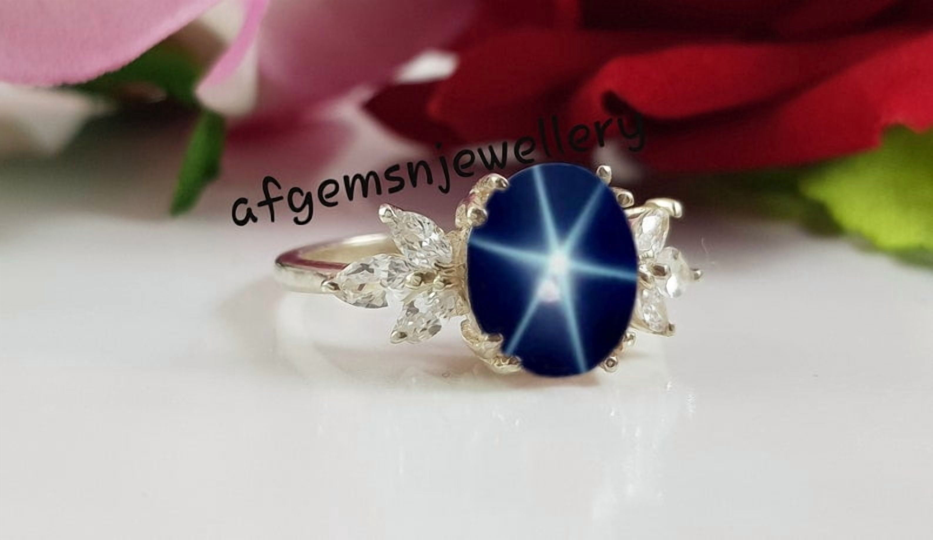 AFGEMSNJEWELLERY Natural Lindy Star Sapphire Ring – 925 Sterling Silver ...