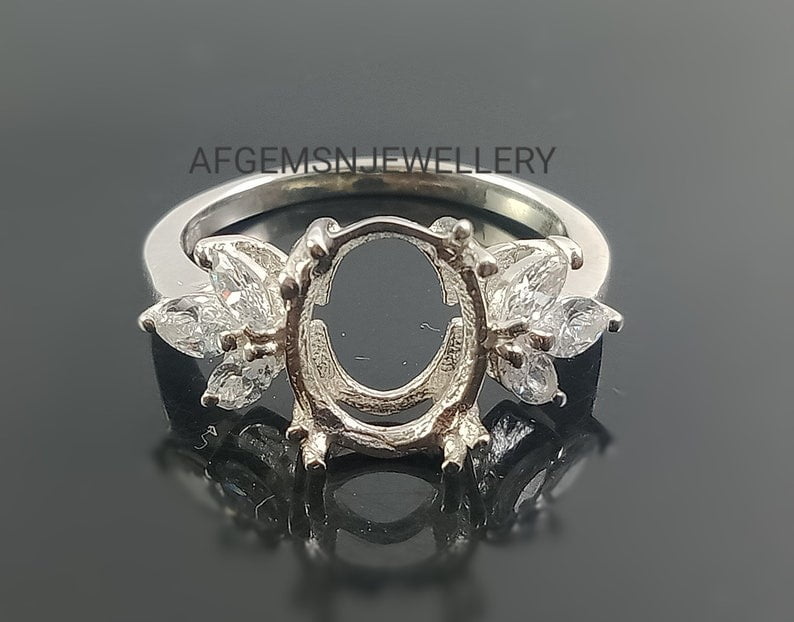 AFGEMSNJEWELLERY Oval Semi Mount Without Stone Ring, Prong Setting, 925 ...