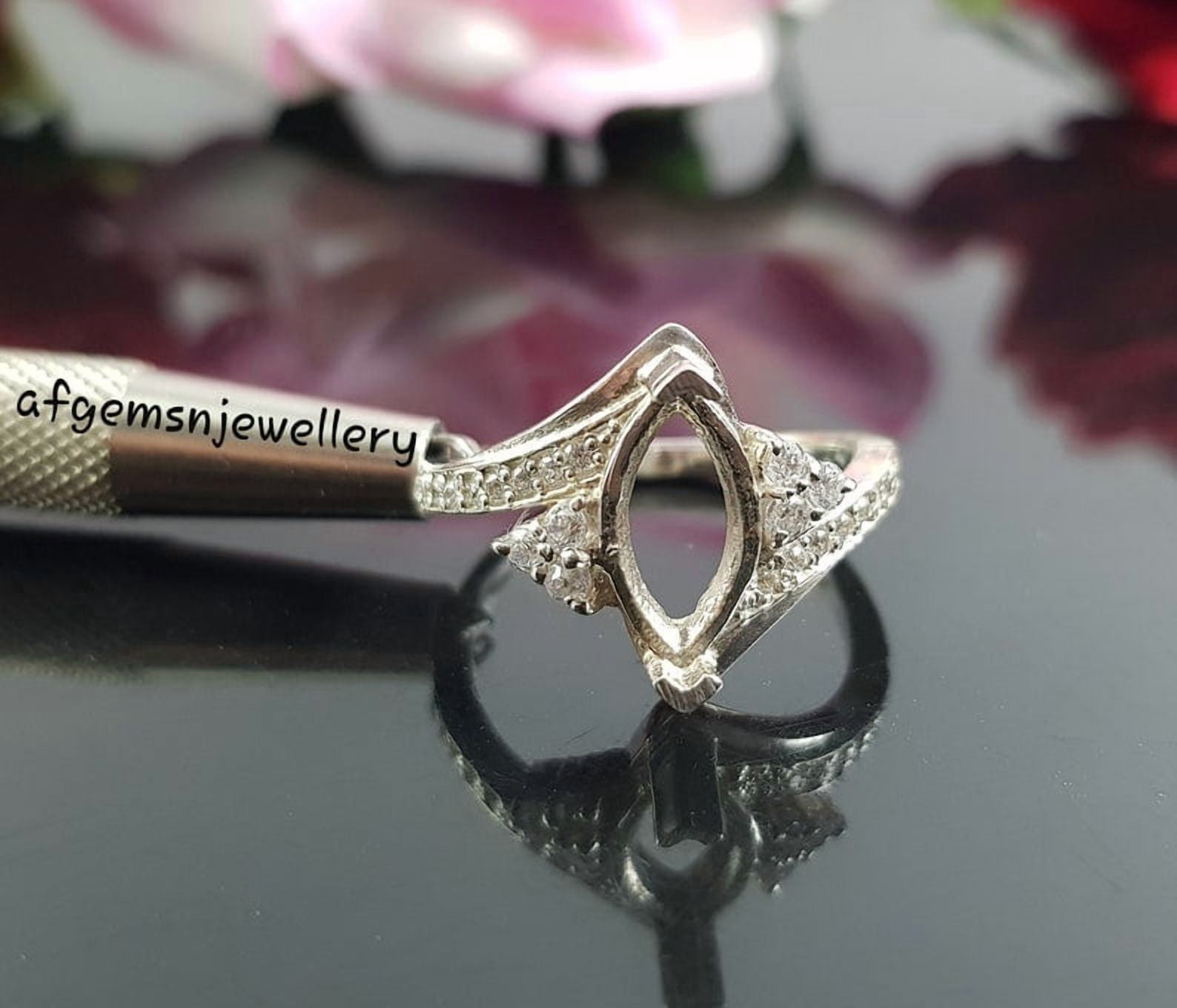 AFGEMSNJEWELLERY Prong Setting Semi Mount Ring 6x12mm Marquise Stone ...