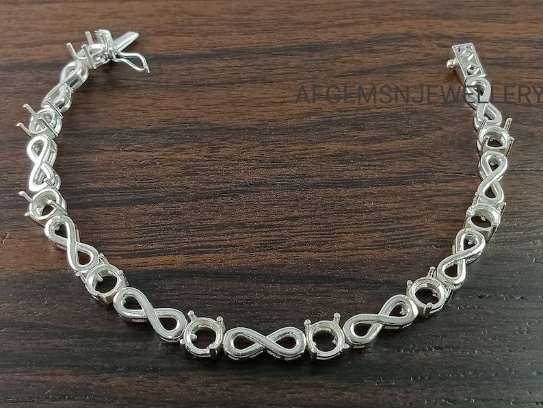 AFGEMSNJEWELLERY5X5mm Round Semi Mount Bracelet , 925 Sterling Silver ...