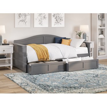 AFI Nantucket Wood Twin Size Daybed Frame with 2 Storage Drawers Walnut ...